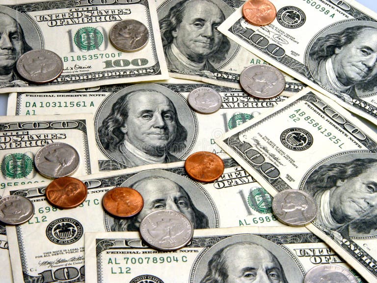 $100 Bills and Coins - Heads Stock Photo - Image of coins, gamble: 494194