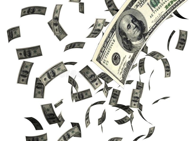 Falling 100 dollar bills stock illustration. Illustration of lottery ...