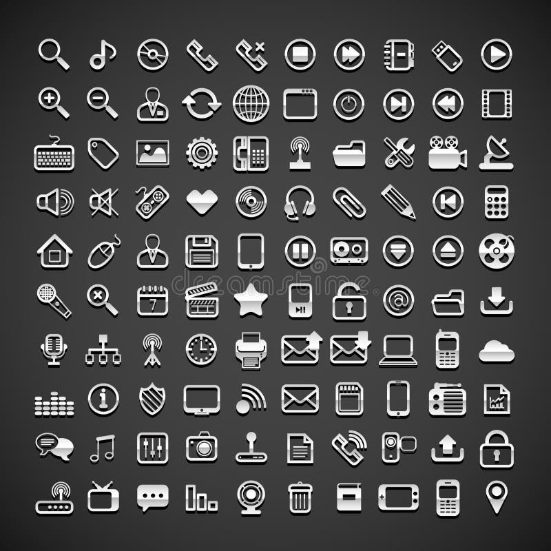 100 Flat Metallic Universal Icons Stock Vector - Illustration of media ...