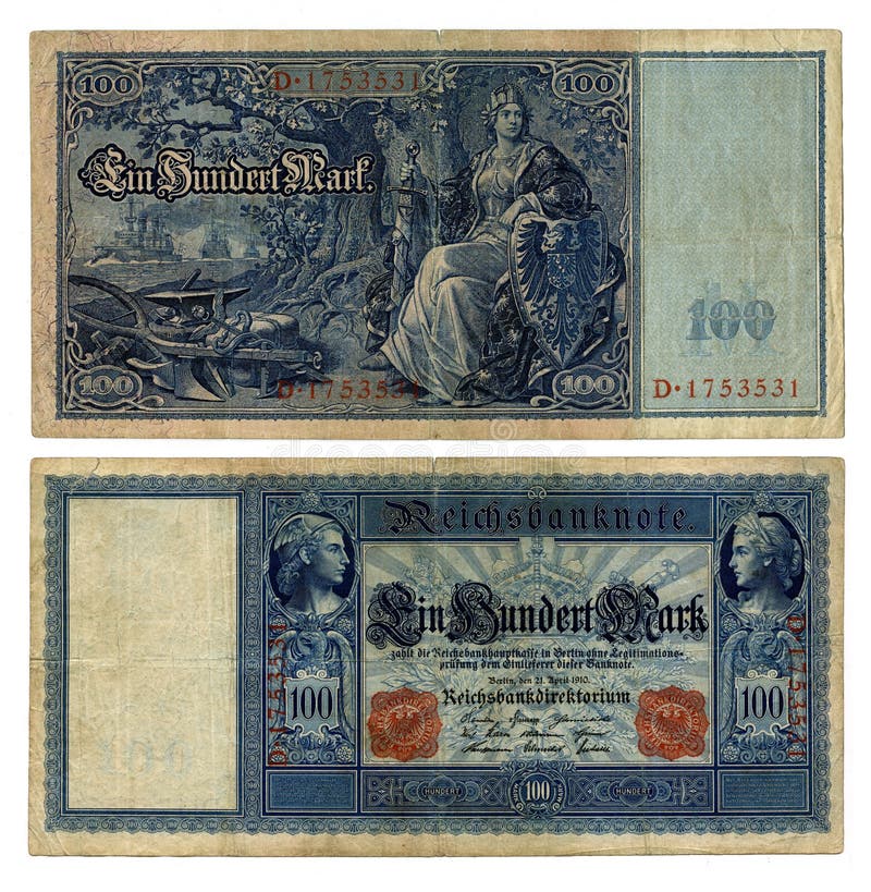 100 German Reichsmark stock image. Image of symbol, bill - 13073897