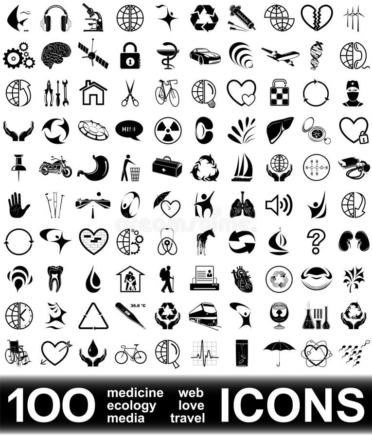 100 iconos del vector ilustración del vector. Ilustración de medio ...