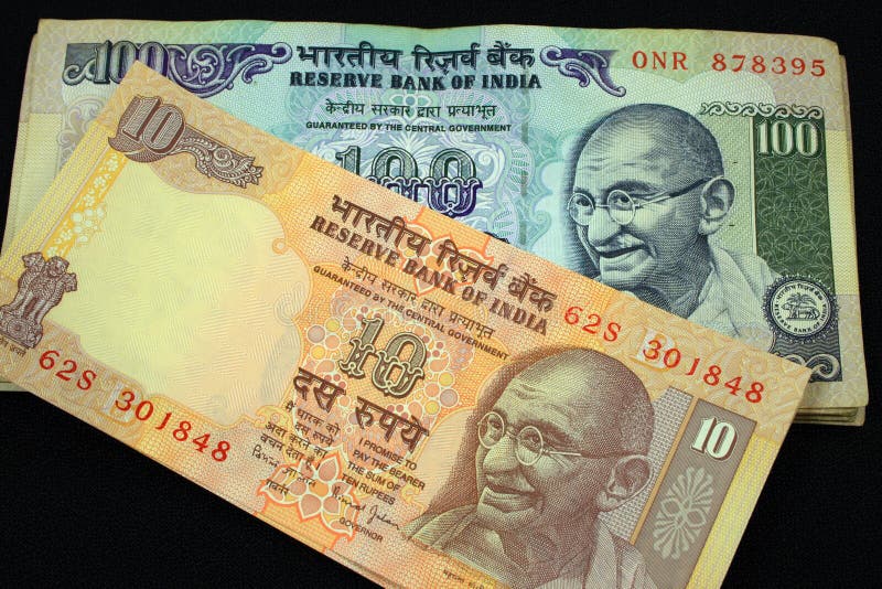 100 Rupees Note & 10 Rupees Note Stock Image - Image of india, bank ...