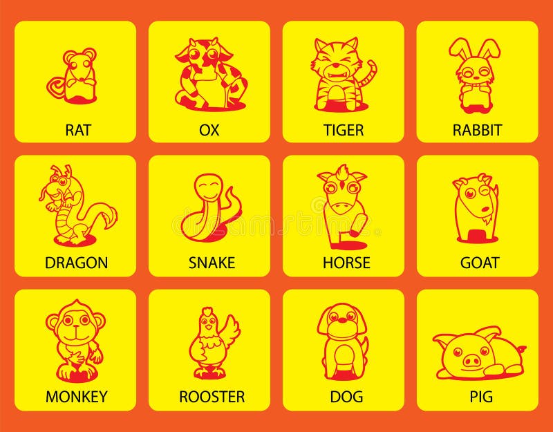 12 Chinese Zodiac animal stock vector. Illustration of mouse - 26496073