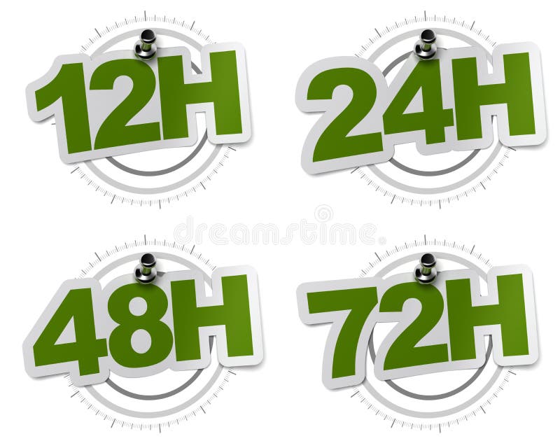 12H, 24H, 48H, 72H Green Stickers Stock Illustration - Illustration of ...