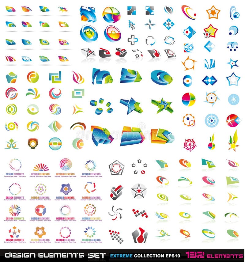 132 Abstract Design Elements 2D and 3D Stock Vector - Illustration of ...