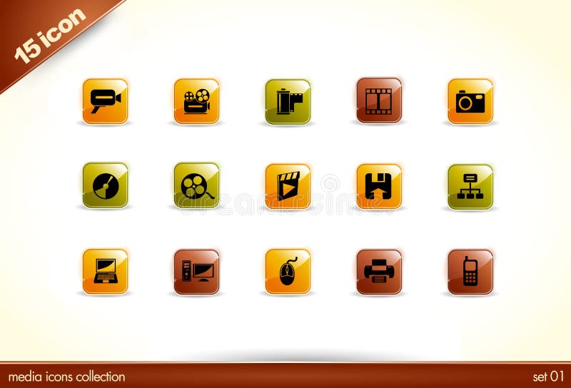 15 Iconos Brillantes Brillantes Hermosos Ilustración del Vector ...