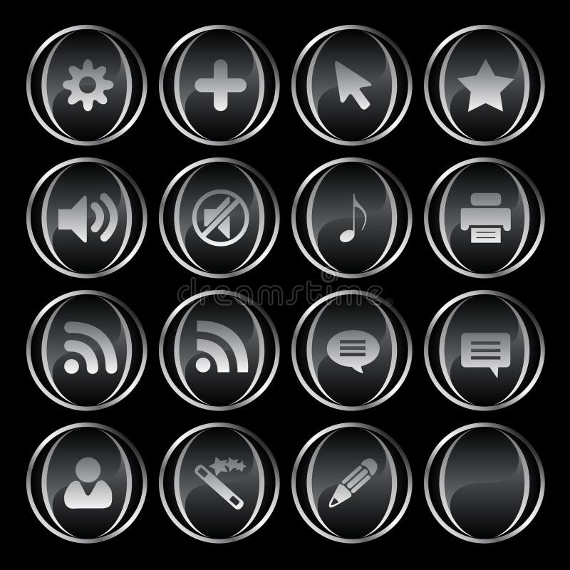 Icon Set of 16 Black Buttons Stock Vector - Illustration of locking ...