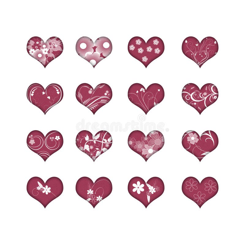 16 hearts with flowers stock illustration. Illustration of label - 6962132