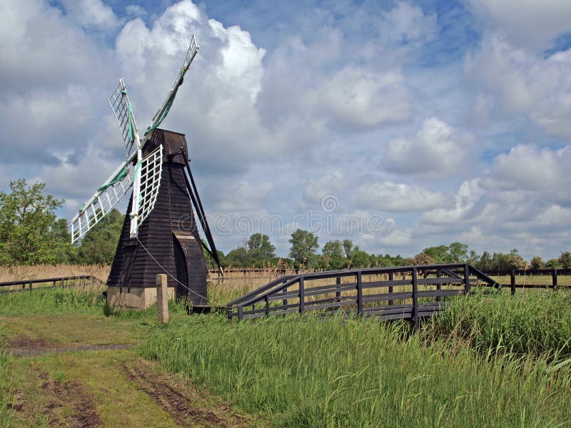 17th Century Wooden Wind Driven Fen Drainage Pump. Stock Image - Image ...
