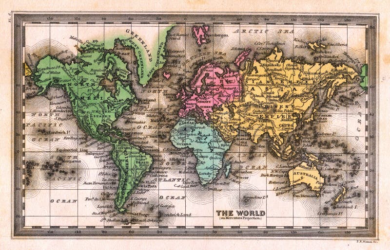 Antique 1870 World Map stock illustration. Illustration of vintage - 881734