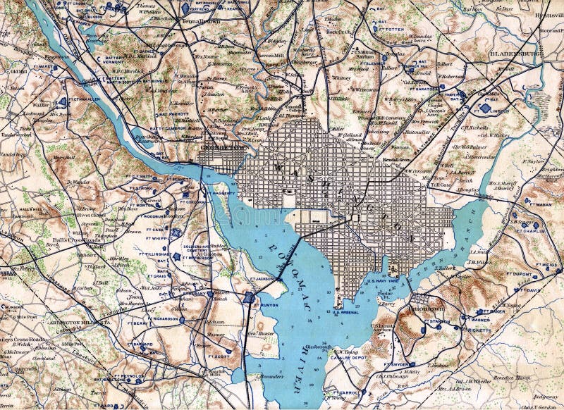 1890 Map Washington DC stock illustration. Illustration of region - 8744570