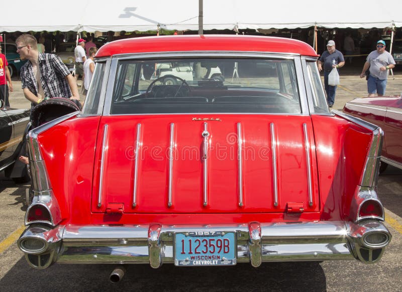 Two Door 57 Chevy Red Back View Editorial Photography - Image of valley ...