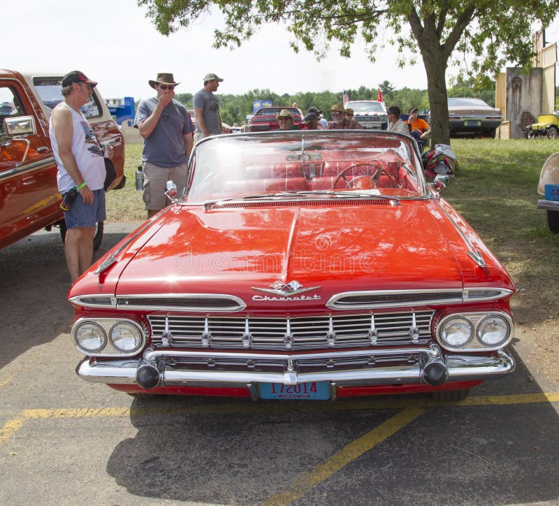 1959 Red Chevy Impala Convertible Front View Editorial Image - Image of ...