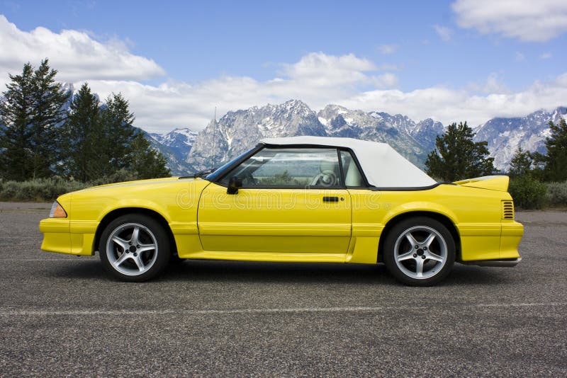 1991 Ford Mustang Convertible Yellow Stock Image - Image of race, range ...