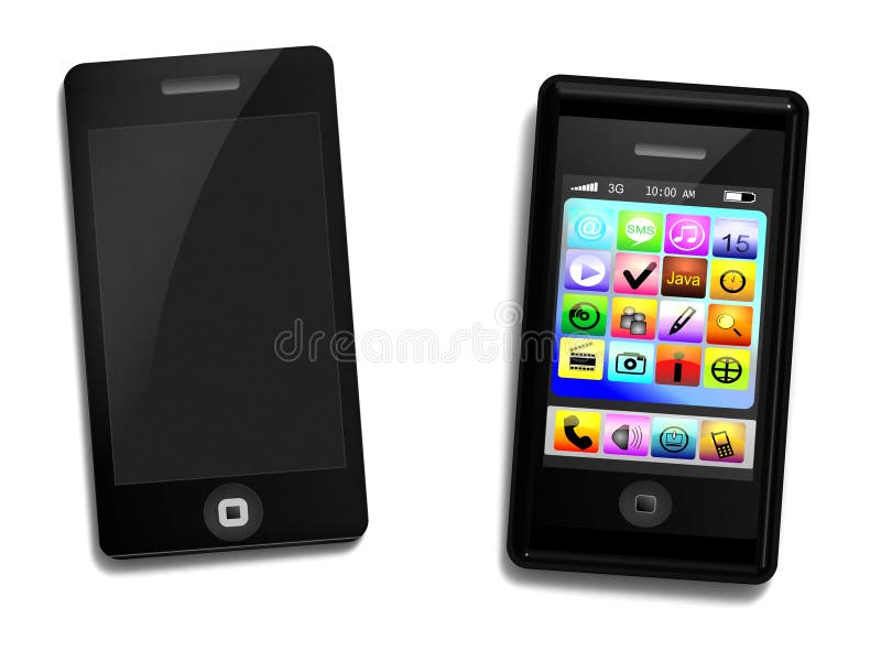 2 black touchscreen phone editorial photography. Illustration of ...