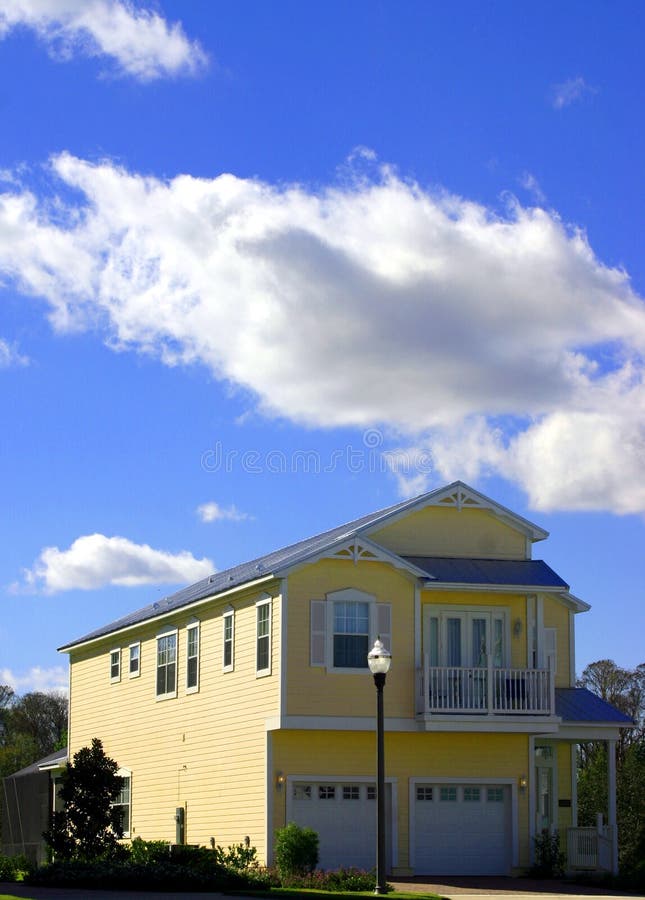 2-story Yellow American Dream Home With Garage Stock Photo - Image of ...