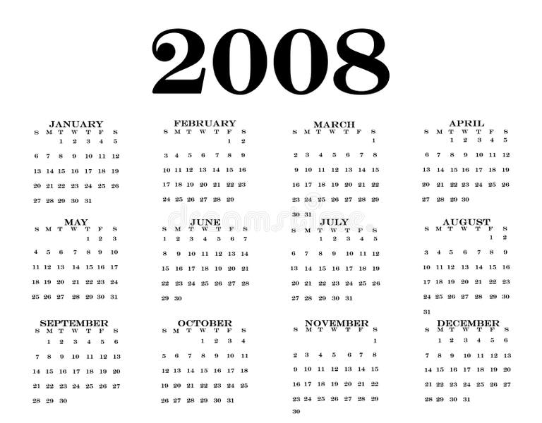 2008 Calendar stock illustration. Illustration of friday - 3348257