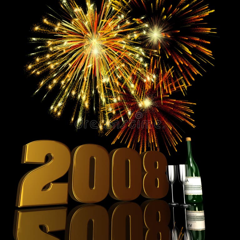 2008 New Year Fireworks stock illustration. Illustration of glass - 3762295
