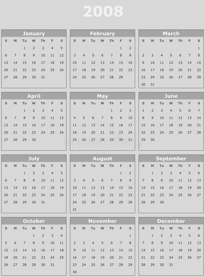 2008 Year calendar stock illustration. Illustration of month - 3101365