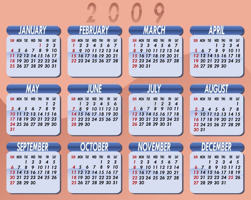 2009 Calendar template stock vector. Illustration of month - 7210900