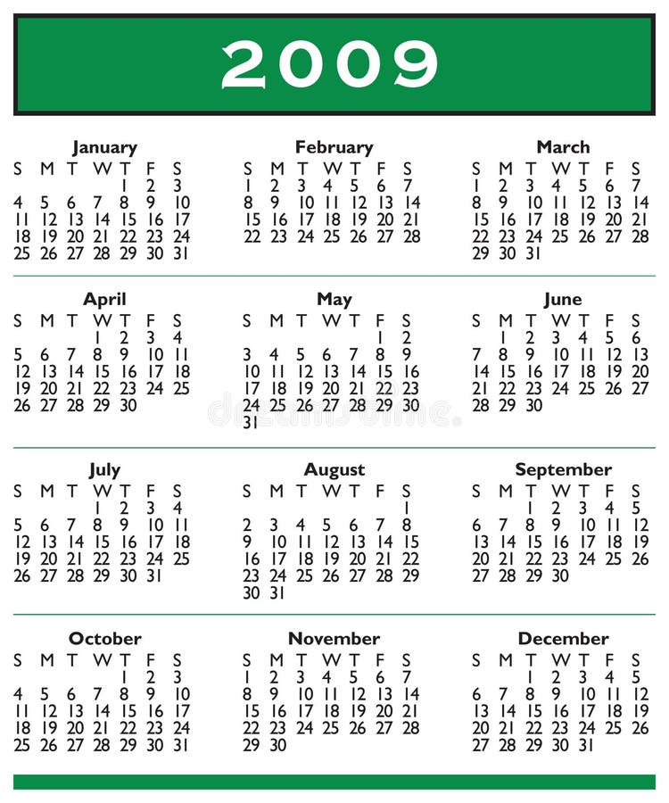 2009 Het Volledige Jaar Van De Kalender Vector Illustratie ...