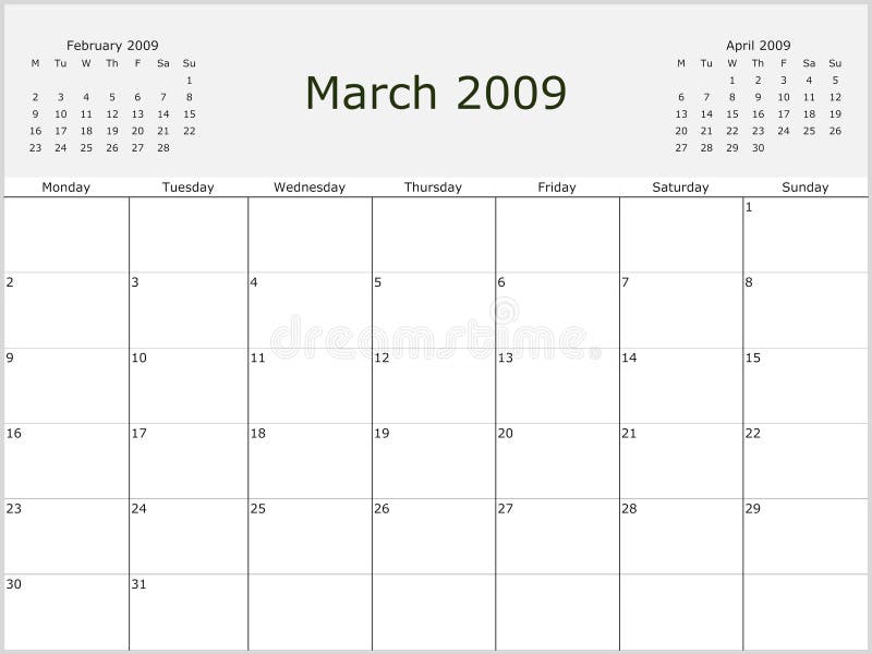 2009 Year Monthly calendar stock illustration. Illustration of month ...
