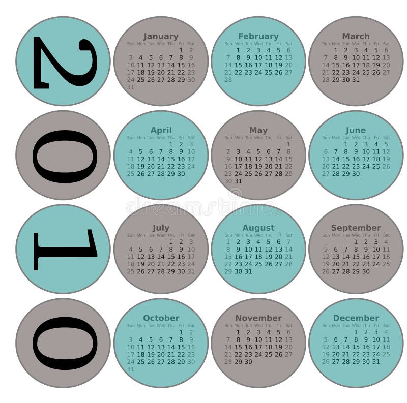 2010 Circles Calendar stock vector. Illustration of colour - 10452323
