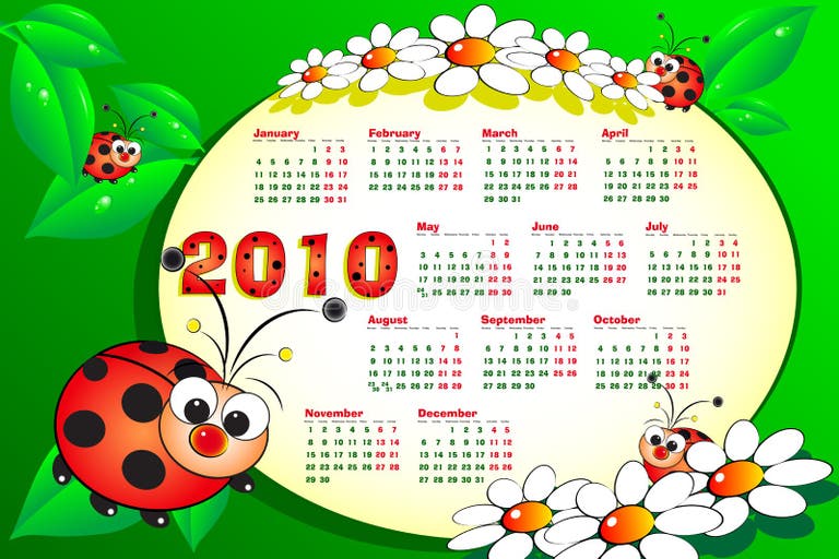 2010 Kid Calendar with Ladybug Stock Vector - Illustration of june ...