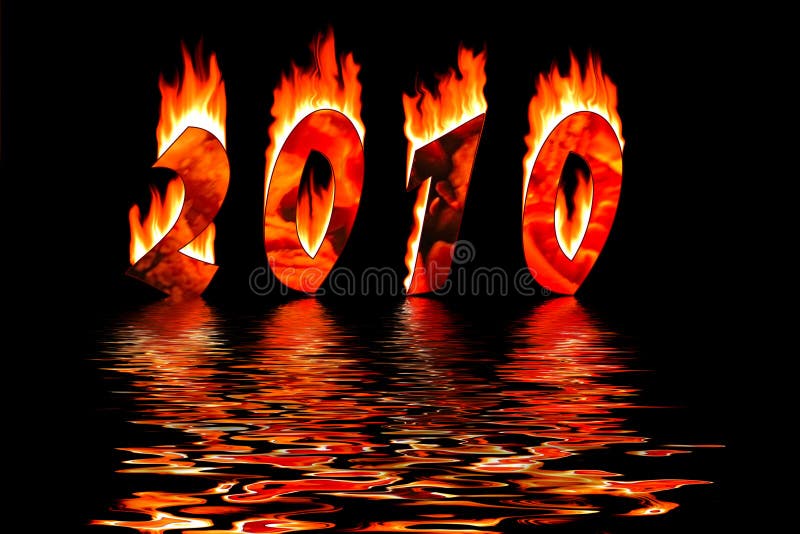 2010 New Year Numbers in Fire Flooding in Water Stock Illustration ...
