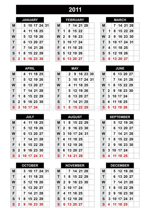 2011 Calendar Template stock vector. Illustration of week - 14111670