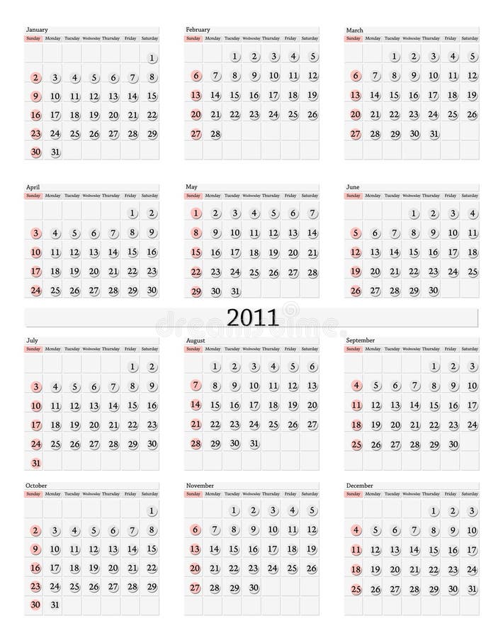 2011 calendar stock vector. Illustration of year, number - 18095027