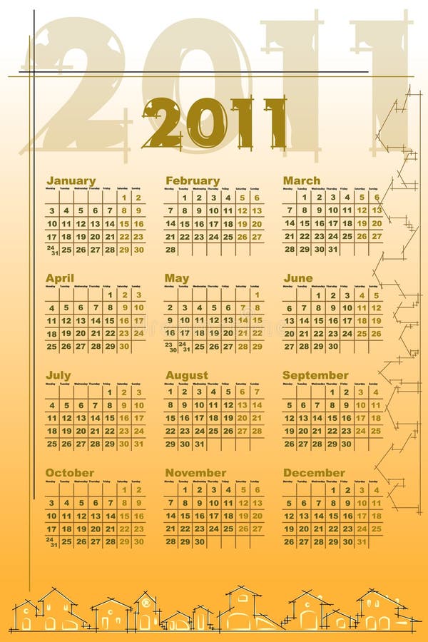 2011 Calendar with houses stock vector. Illustration of city - 16745716