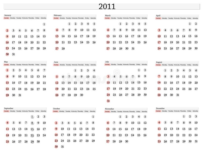 2011 calendar template stock vector. Illustration of year - 18095047