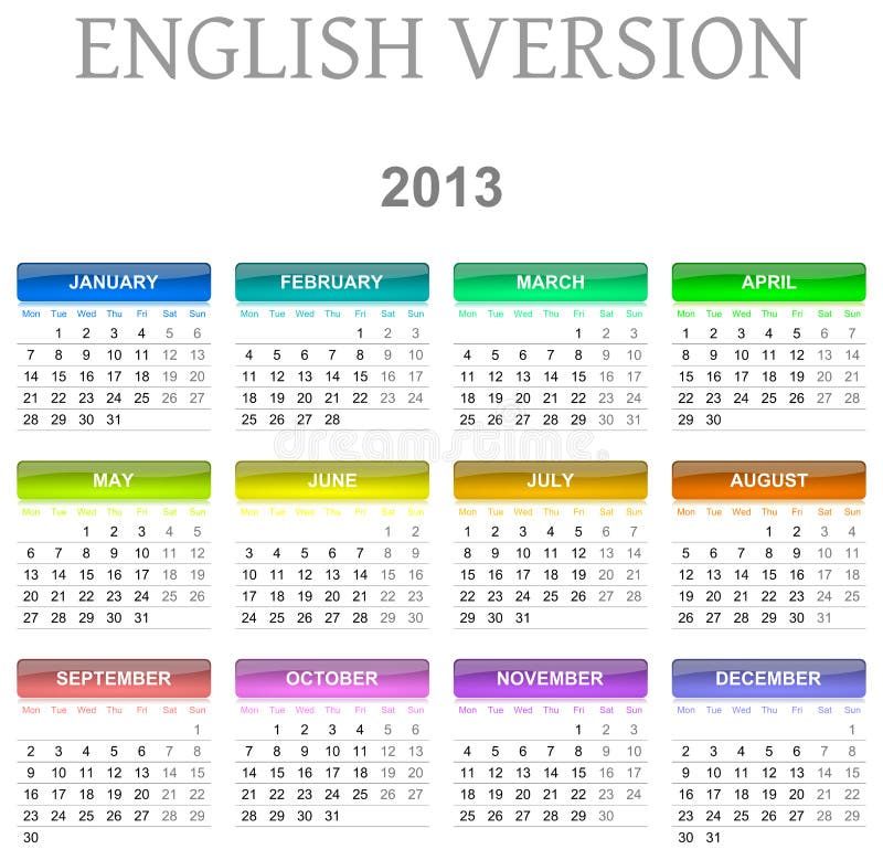 2013 Calendar English Version Stock Vector - Illustration of ...