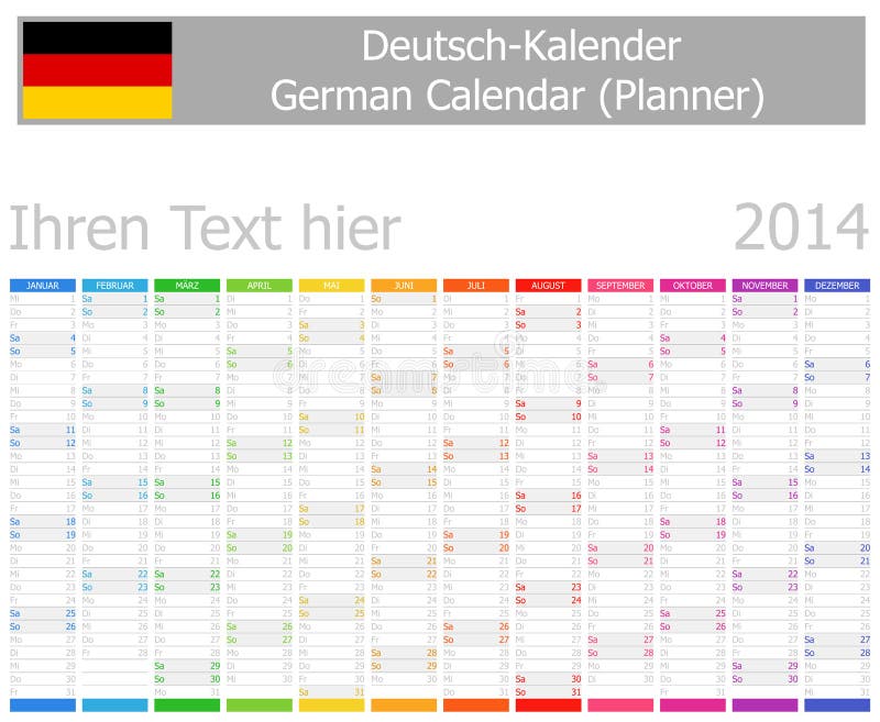 2014 German calendar stock vector. Illustration of january - 34897746