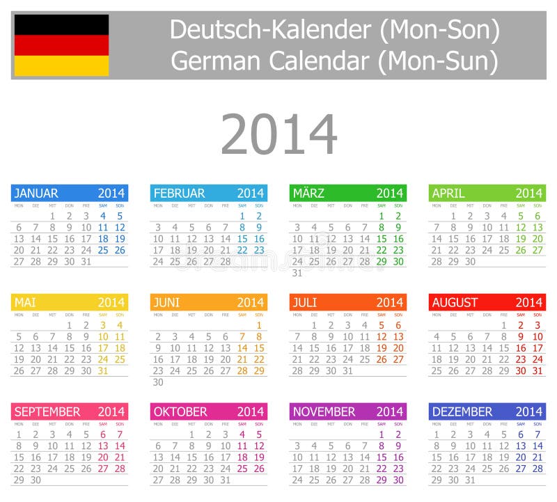 2014 German calendar stock vector. Illustration of january - 34897746