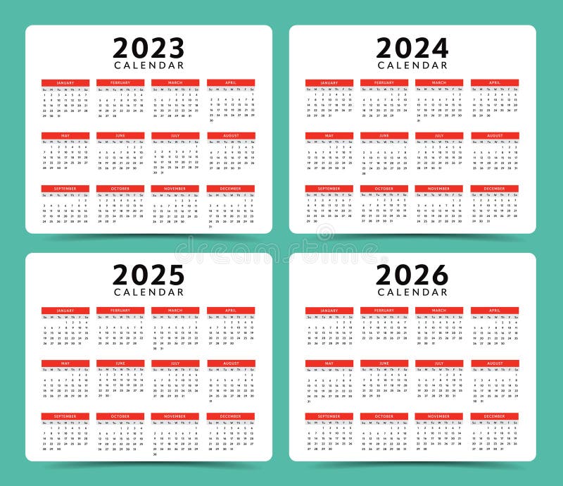 2023 To 2026 English Calendar Layout Vector Stock Illustration ...
