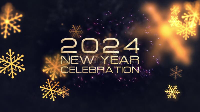 2024 Happy New Year Celebration Gold Text with Snowflakes Stock Footage ...
