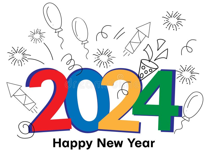 2024 Number Horizontal Banner with Doodle Elements. Stock Vector ...