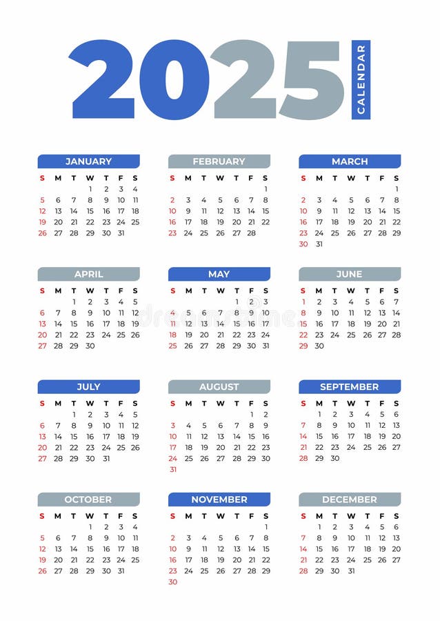 2025 Basic Calendar in White Background Stock Vector - Illustration of ...