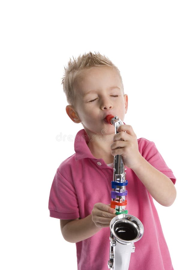 Little Boy Playing Toy Saxophone White Background Stock Photos - Free ...