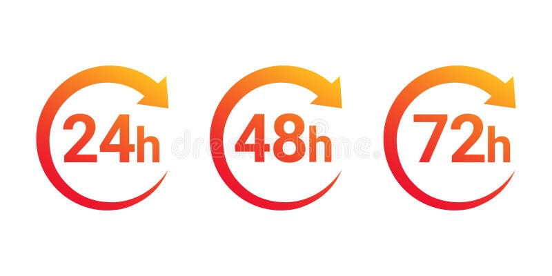 24, 48, and 72 Hours Clock Arrow. Vector Work Time Effect or Delivery ...