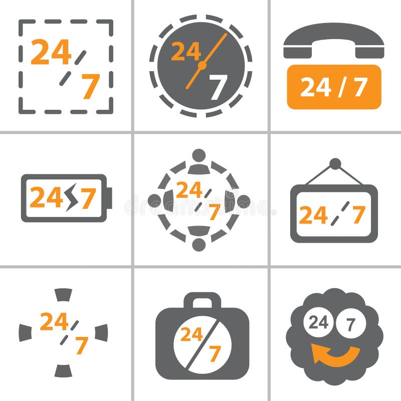 24x7 icon set stock vector. Illustration of clock, concept - 29365325