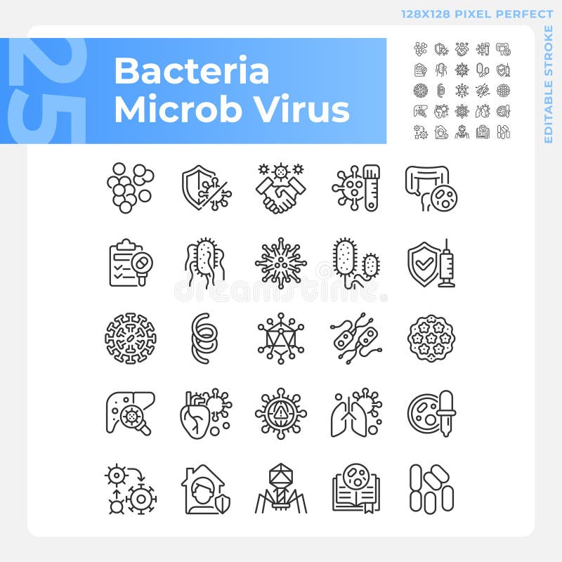 2D Customizable Black Bacteria Icons Set Stock Vector - Illustration of ...