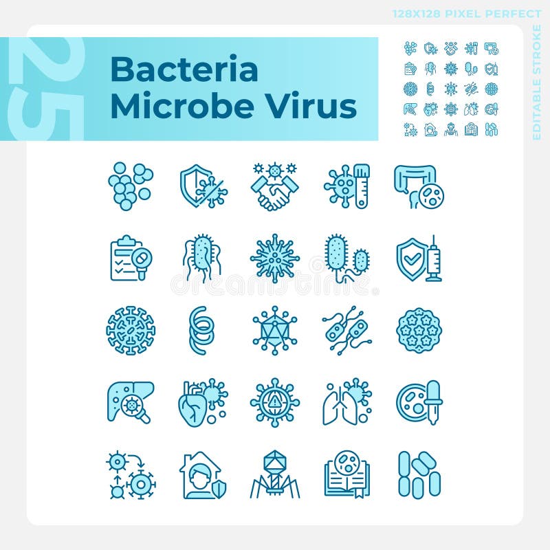 2D Customizable Blue Bacteria Icons Set Stock Vector - Illustration of ...