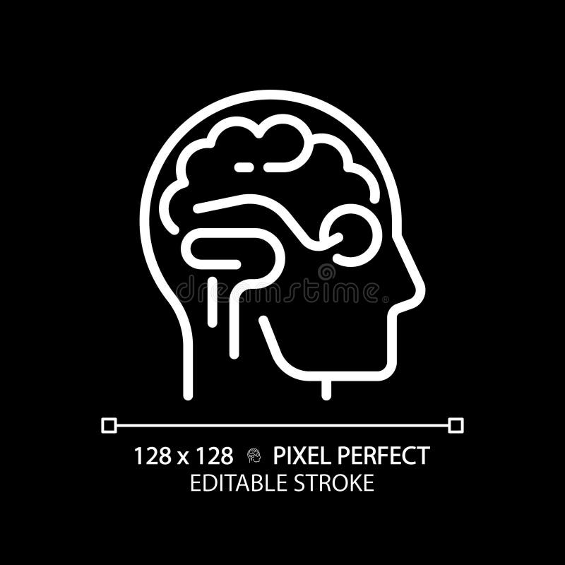 2D Customizable Simple Thin Linear White Brain and Eye Icon Stock ...
