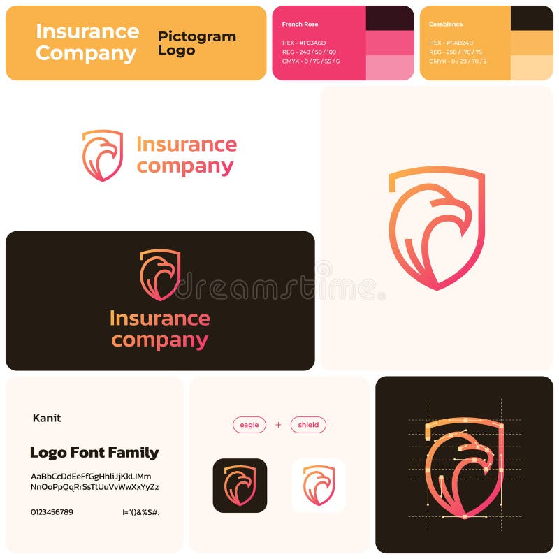 2D Insurance Company Template with Eagle and Shield Logo Stock Vector ...