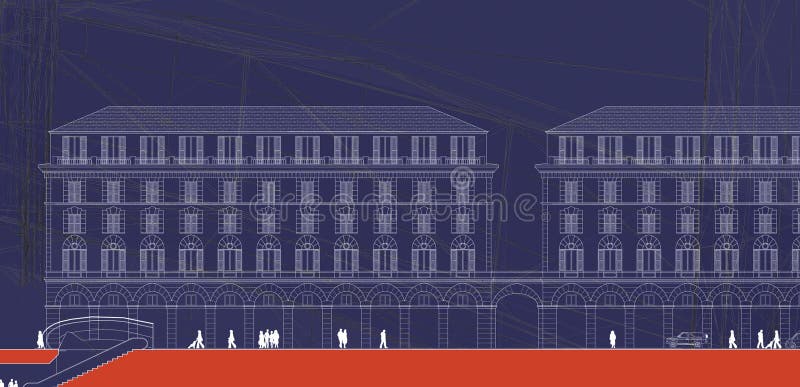 Wireframe of Office Buildings Stock Illustration - Illustration of ...