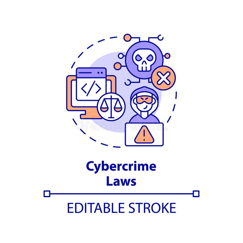 2D Thin Linear Icon Cybercrime Laws Concept Stock Vector - Illustration ...