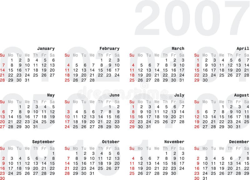 2007 kalendarz ilustracji. Ilustracja złożonej z data - 1346506
